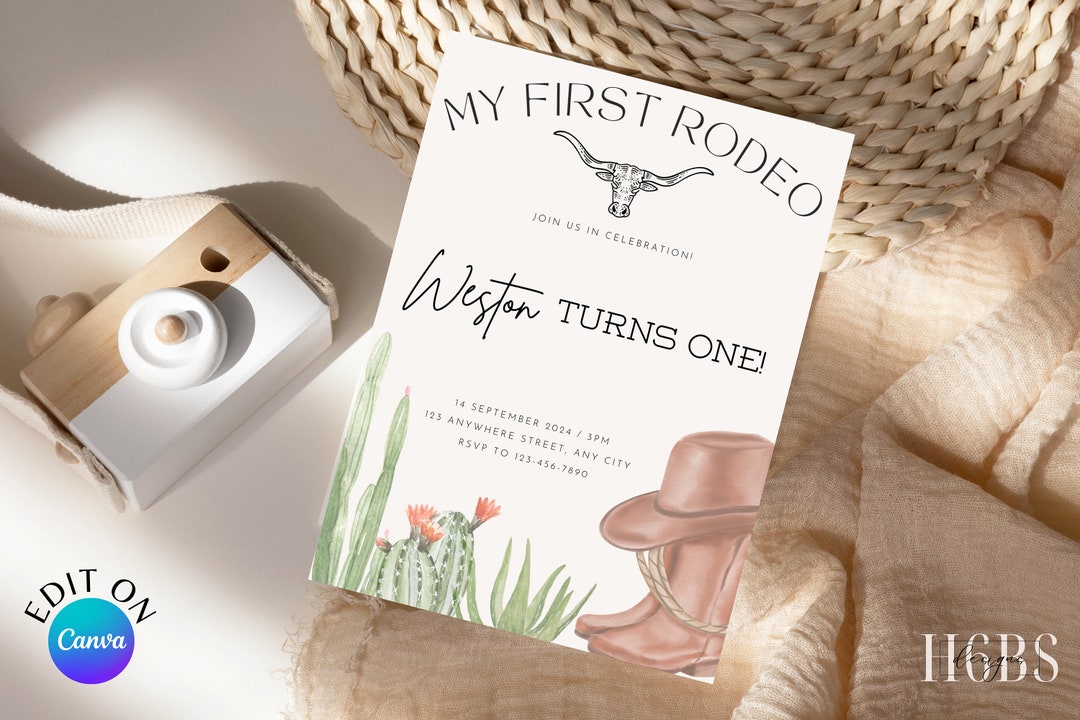 First Birthday Party Invitation, My First Rodeo Boy Invite, Western and ...