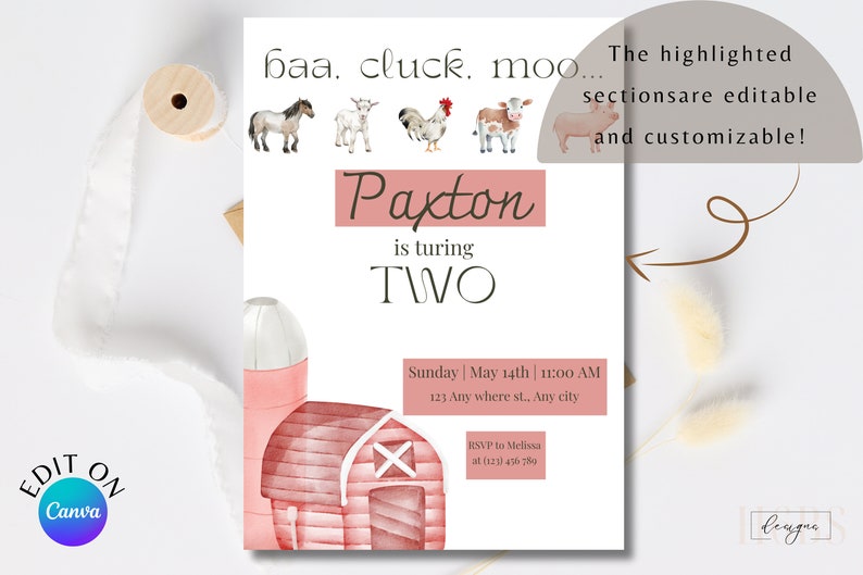 Minimalist Barnyard Birthday Invitation Farm Animal Birthday Invite ...