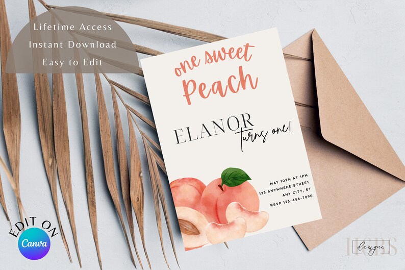 Printable & Digital Editable Invitation, One Sweet Peach, First ...