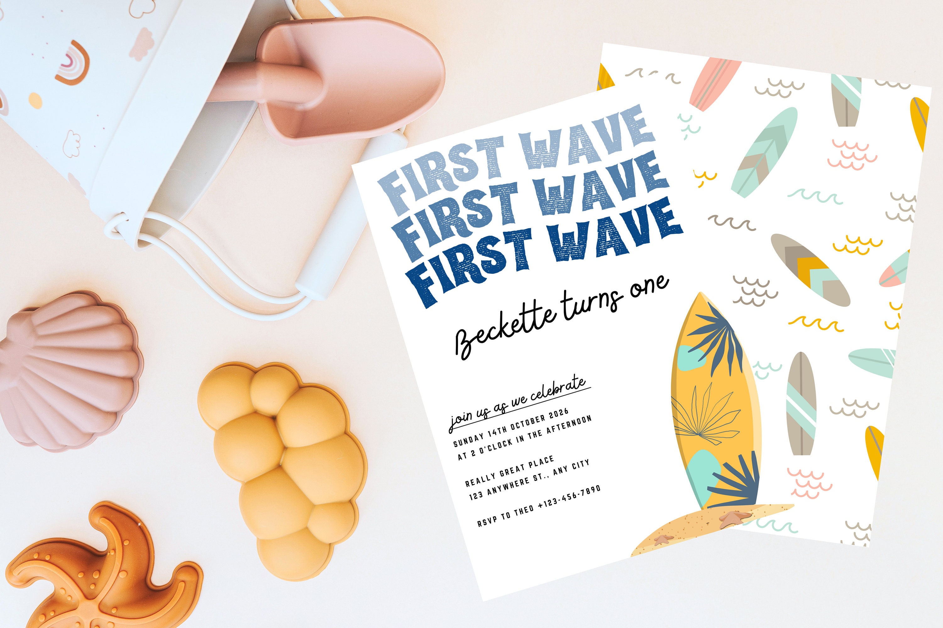 First Wave Invitation Summer First Birthday Party Surfer Birthday Party ...