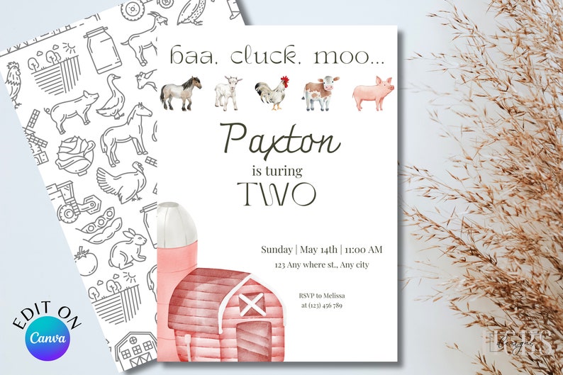 Minimalist Barnyard Birthday Invitation Farm Animal Birthday Invite ...