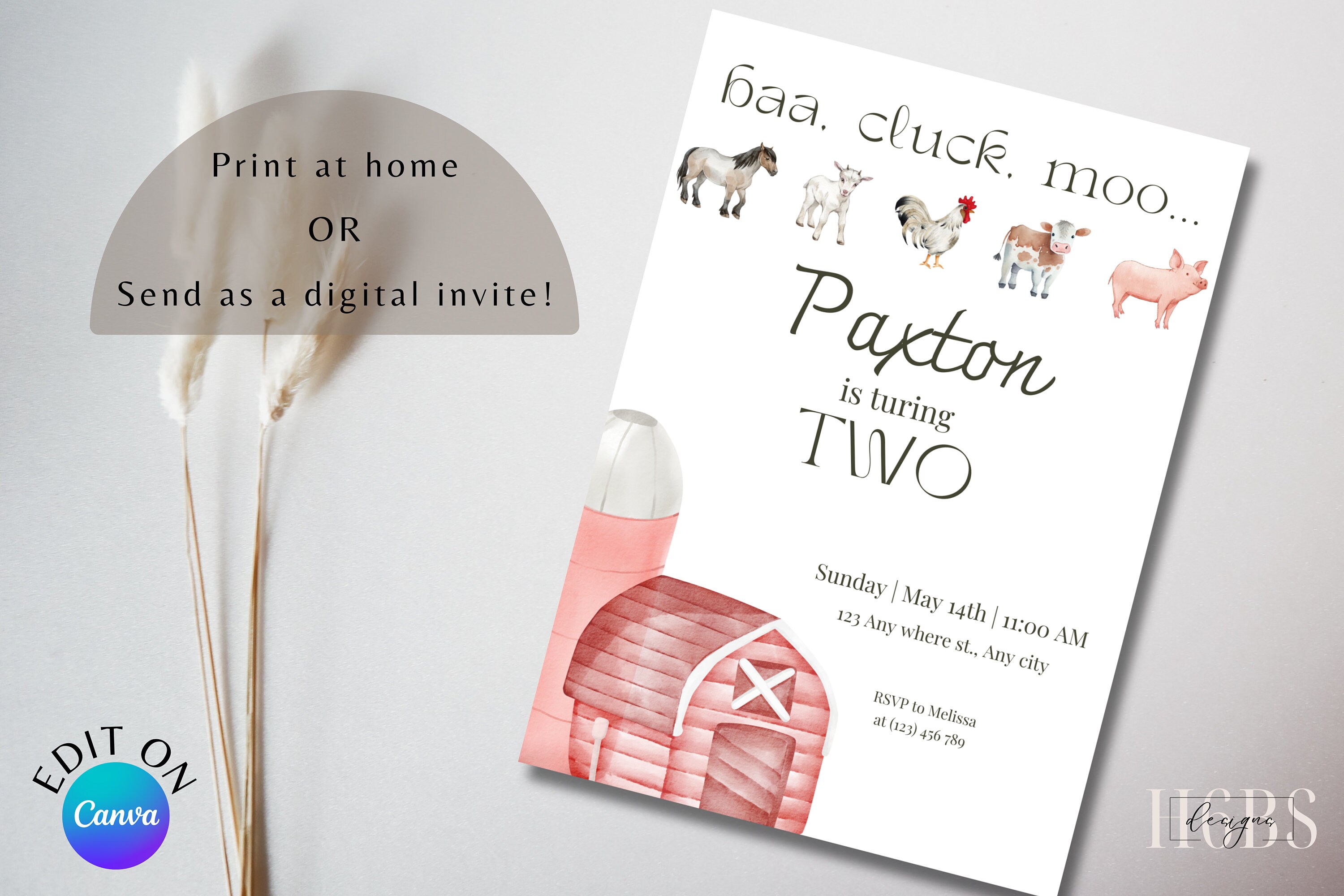 Minimalist Barnyard Birthday Invitation Farm Animal Birthday Invite ...