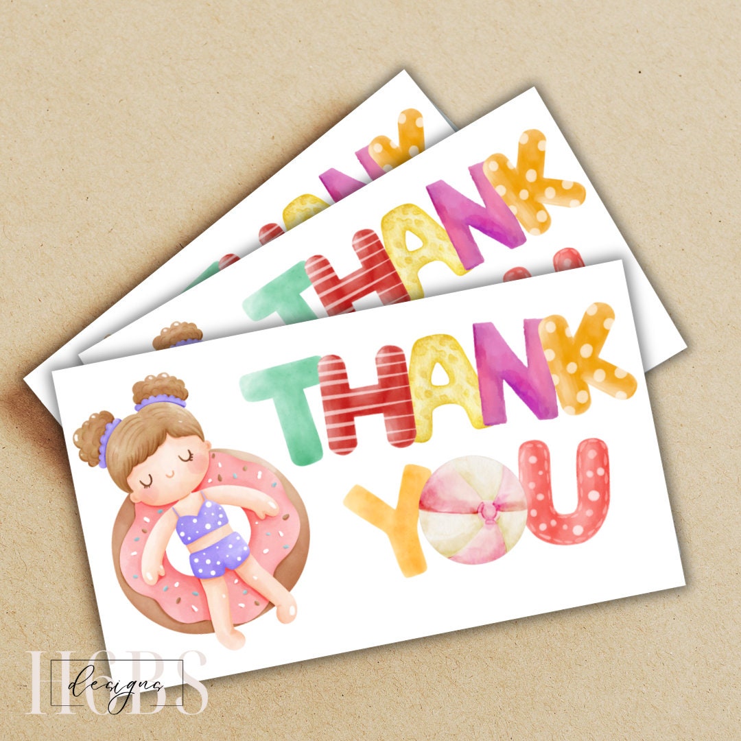 Summer Birthday Party Decoration Girl Thank You Tags Pool Party Goodie ...