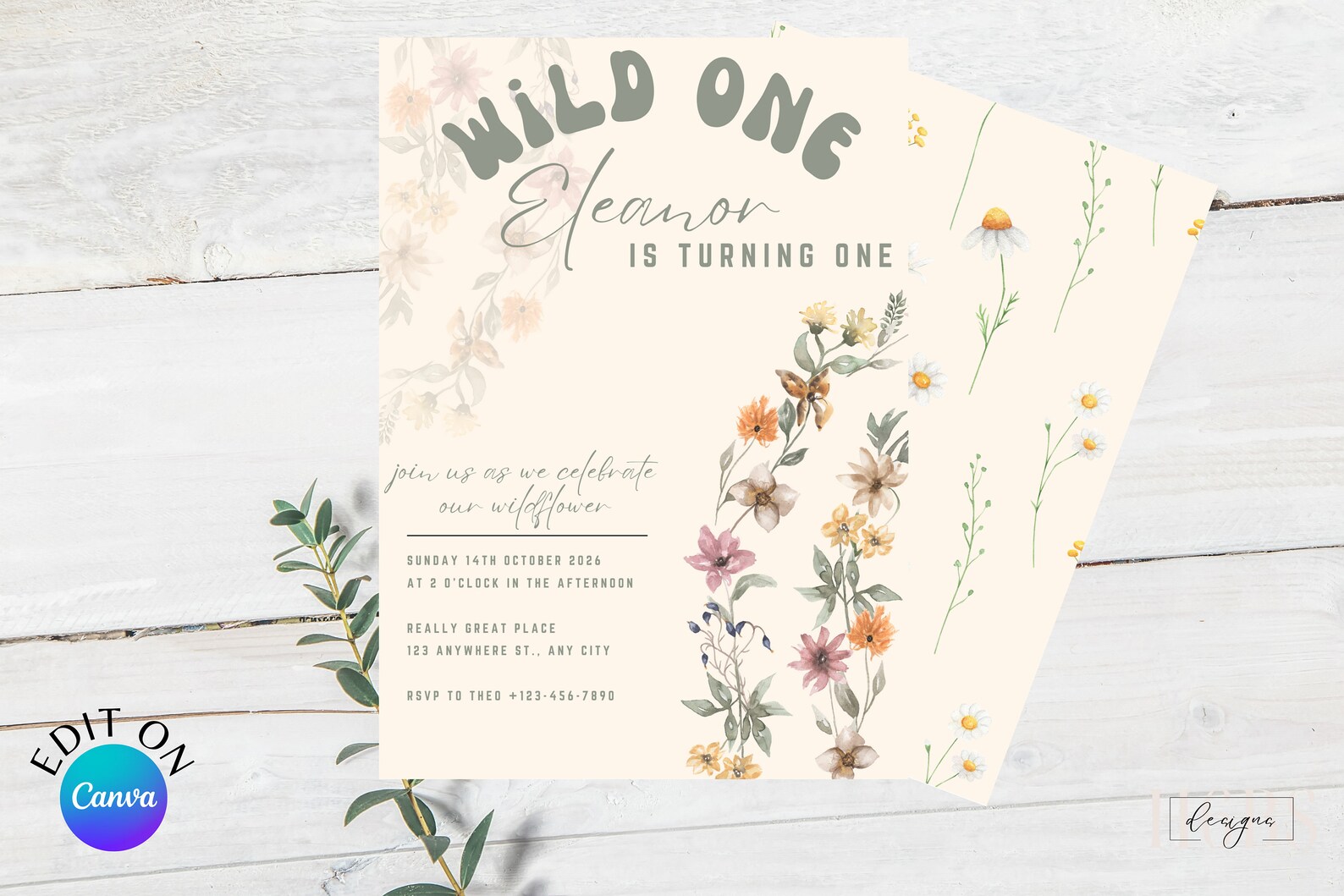 Wild One First Birthday Invitation Wildflower First Birthday Party Wild ...