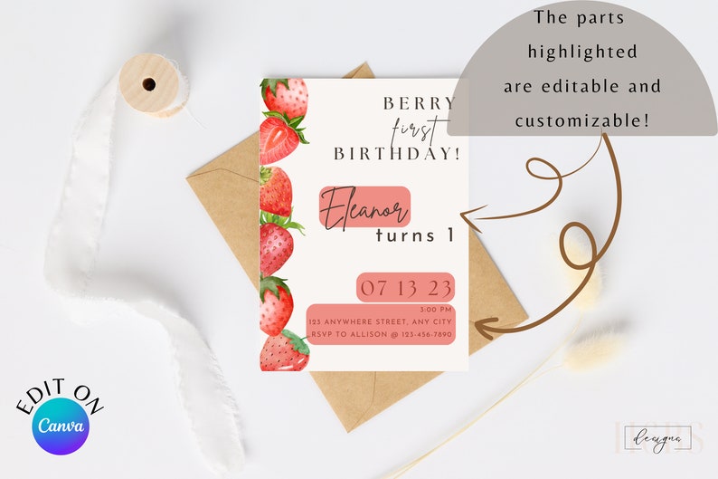 Printable & Digital Editable Invitation, Berry First Birthday, First ...