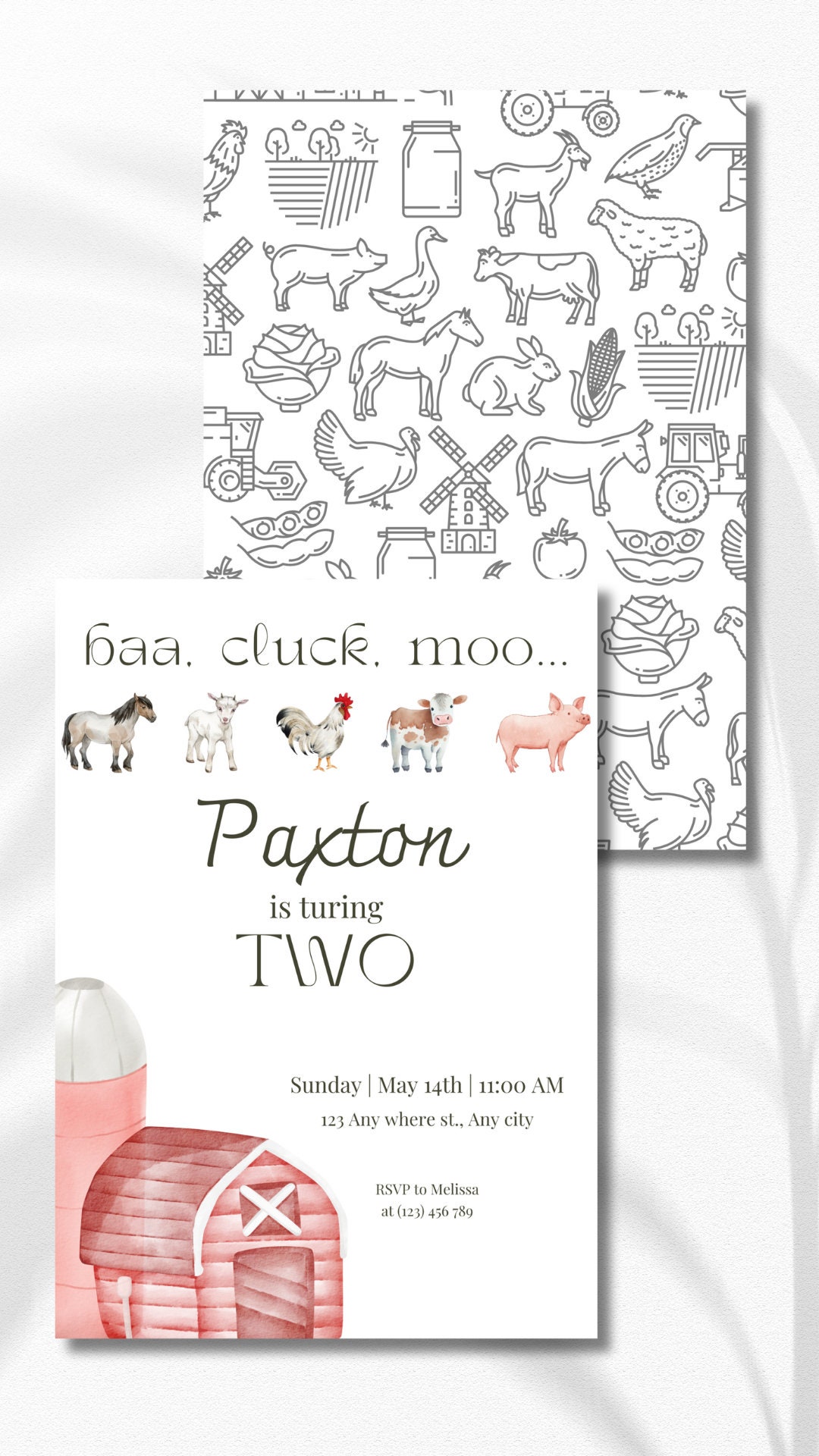 Minimalist Barnyard Birthday Invitation Farm Animal Birthday Invite ...