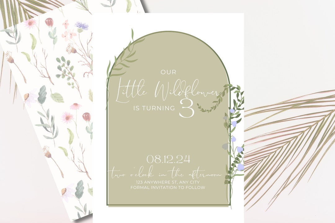 Wildflower Birthday Party Invitation Minimalist Wild Flower Birthday ...