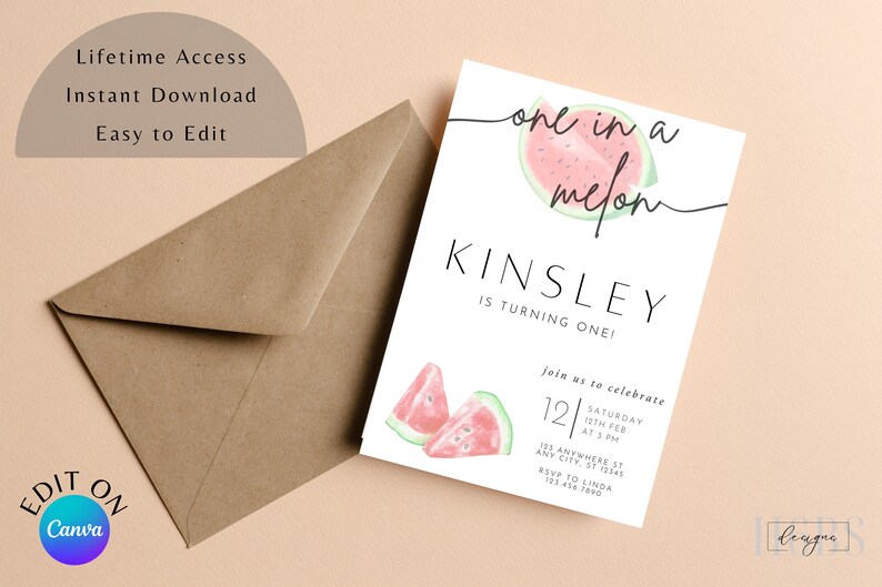 Watermelon First Birthday Invitation One in a Melon 1st Birthday Theme ...