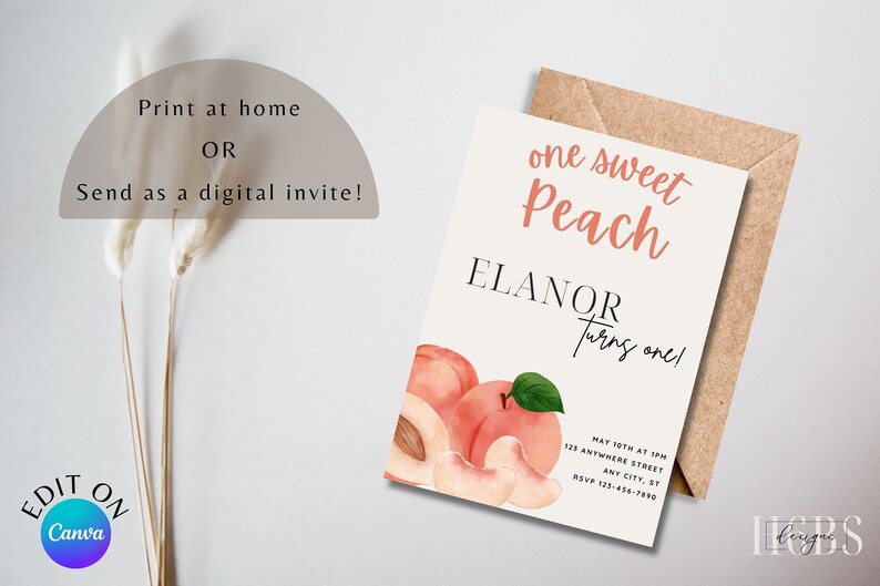 Printable & Digital Editable Invitation, One Sweet Peach, First ...
