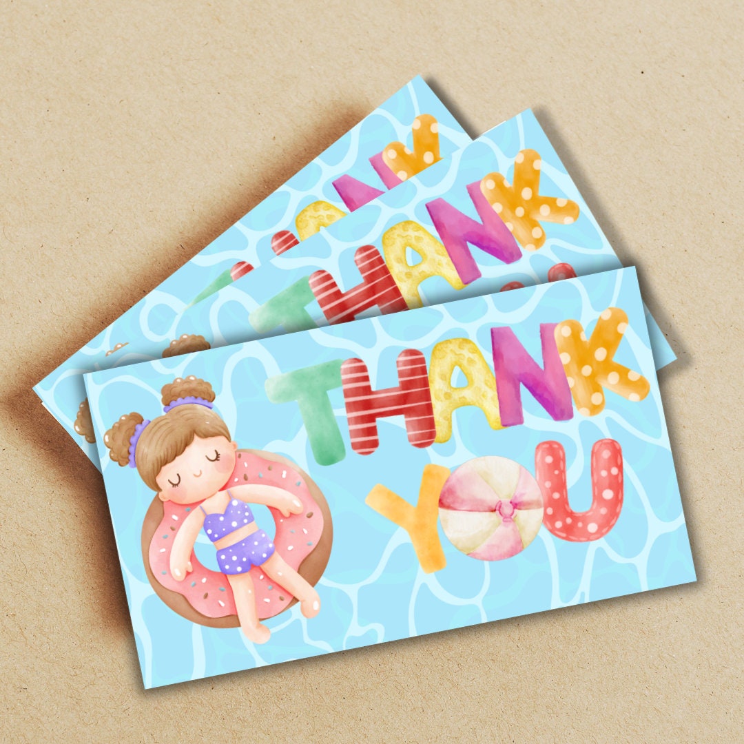 Summer Birthday Party Decoration Girl Thank You Tags Pool Party Goodie ...