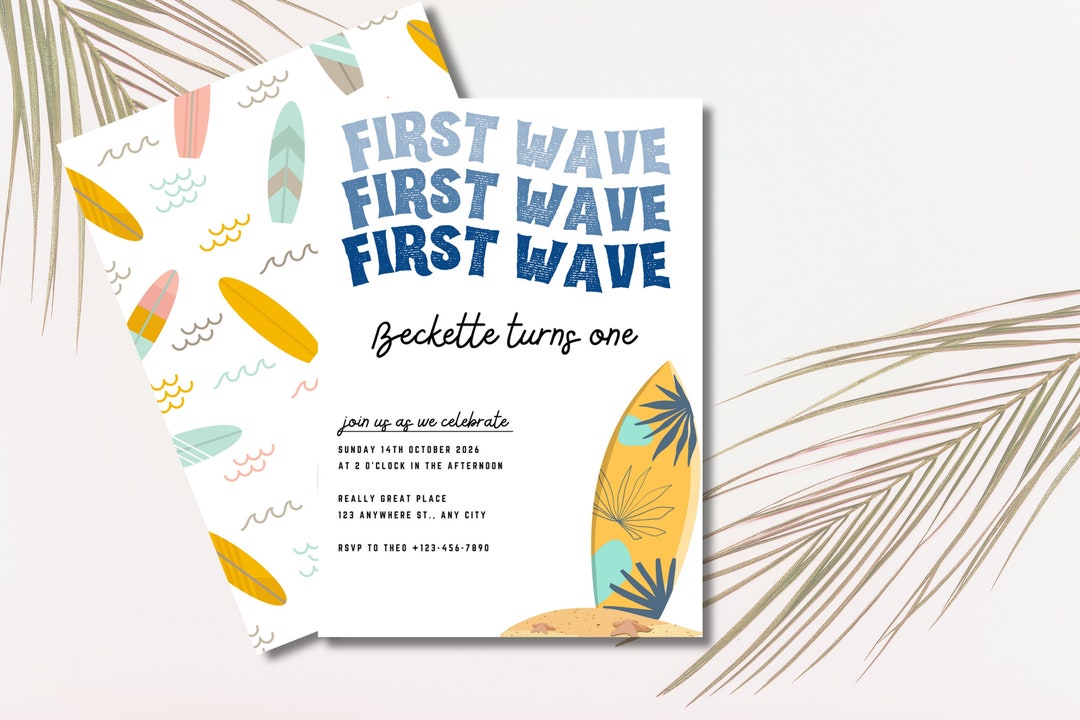 First Wave Invitation Summer First Birthday Party Surfer Birthday Party ...