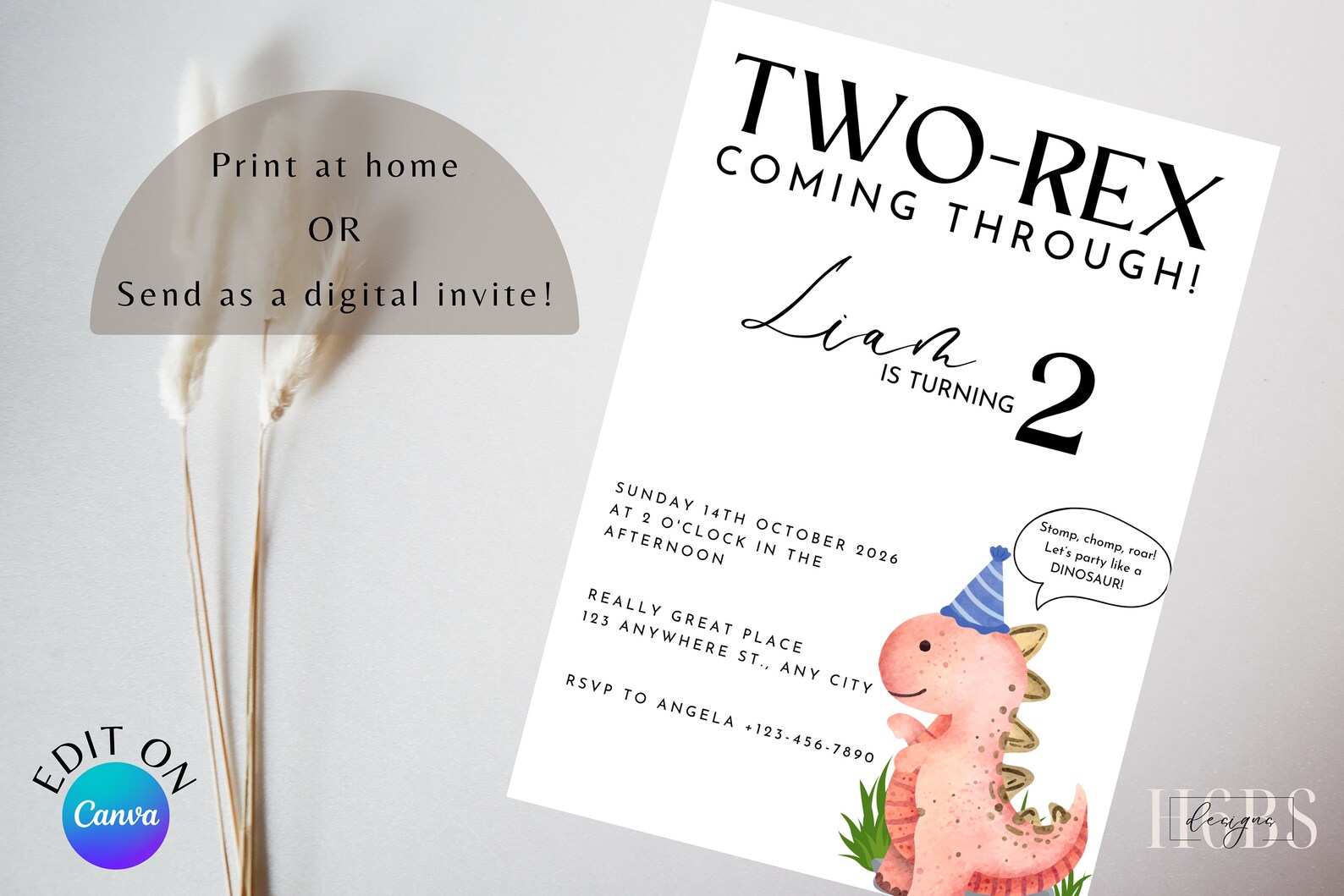 Dinosaur Birthday Invitation Two Rex Birthday Party Dino Themed 2nd ...