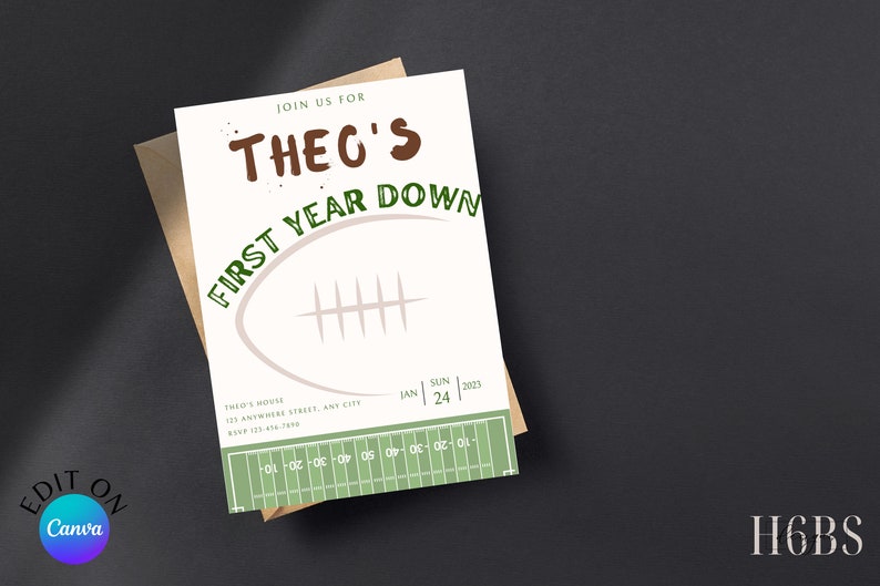 First Year Down Invitation First Birthday Football Themed Party ...