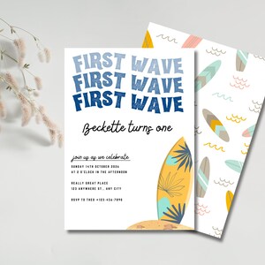 First Wave Invitation Summer First Birthday Party Surfer Birthday Party ...