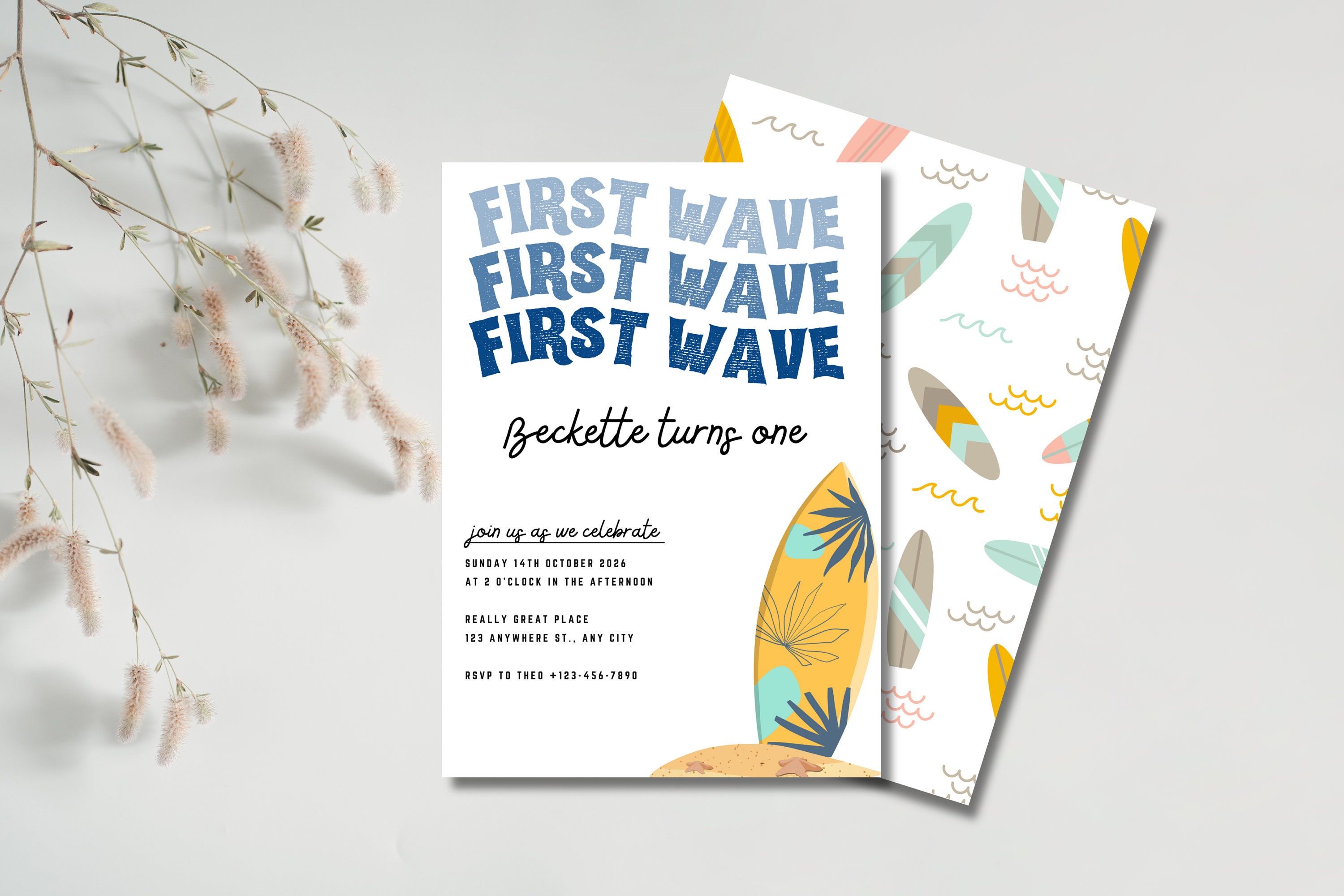 First Wave Invitation Summer First Birthday Party Surfer Birthday Party ...