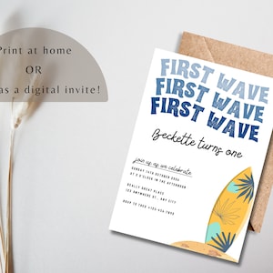 First Wave Invitation Summer First Birthday Party Surfer Birthday Party ...