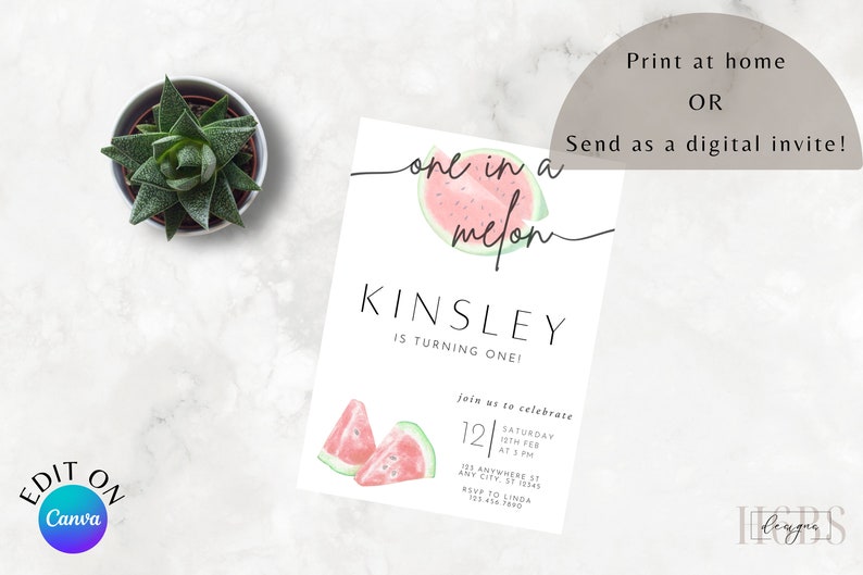 Watermelon First Birthday Invitation One in a Melon 1st Birthday Theme ...