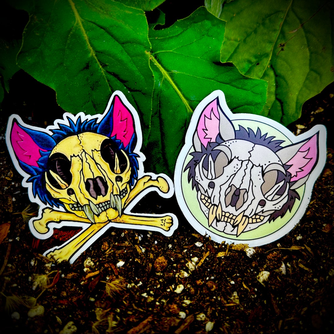 Cat Skull Sticker Decal YOU CHOOSE Round or Shaped - Etsy