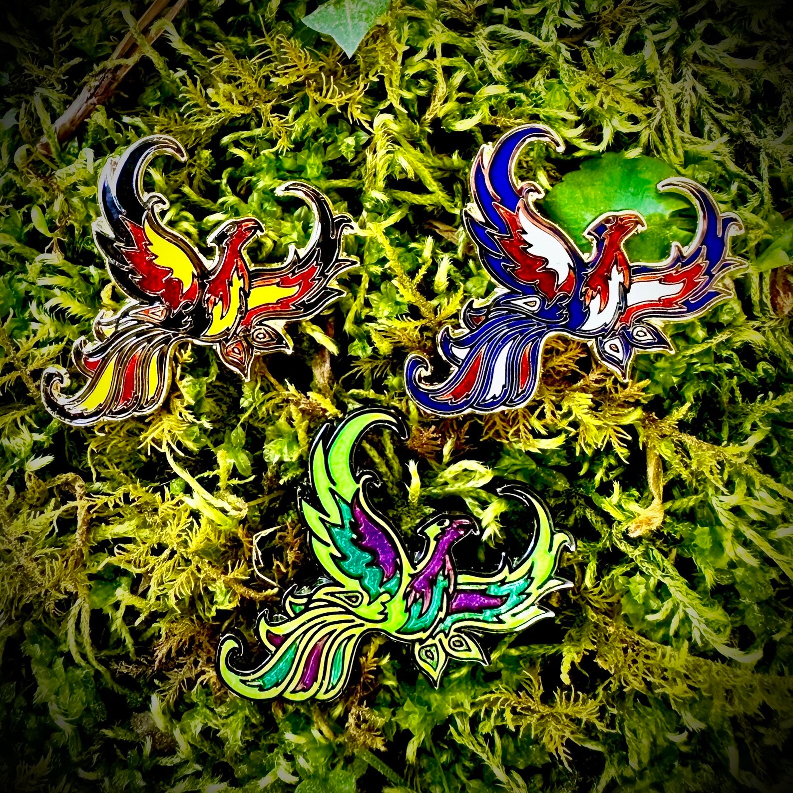 Set of 5 Fiery Phoenix Metal Enamel Lapel Pins - Measures 25mm - Etsy