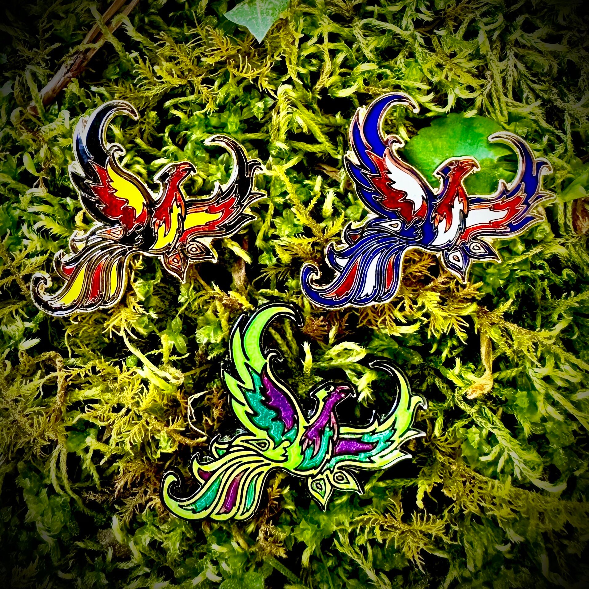 Set of 5 Fiery Phoenix Metal Enamel Lapel Pins - Measures 25mm - Etsy