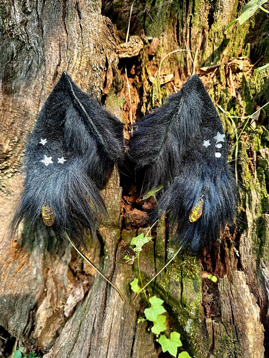 Cosplay Costume Shaggy Black Starry Mini Wolf Werewolf Lycan Ears Faux ...