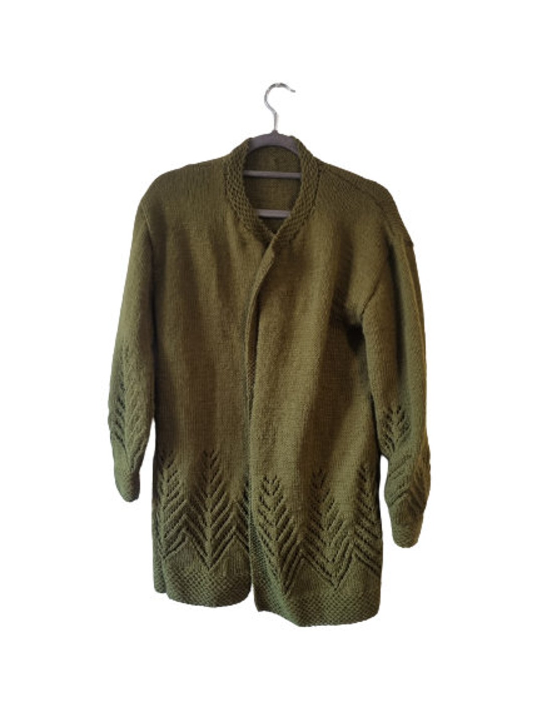 Handmade: Olive Green Knitted Cardigan XL/L - Etsy