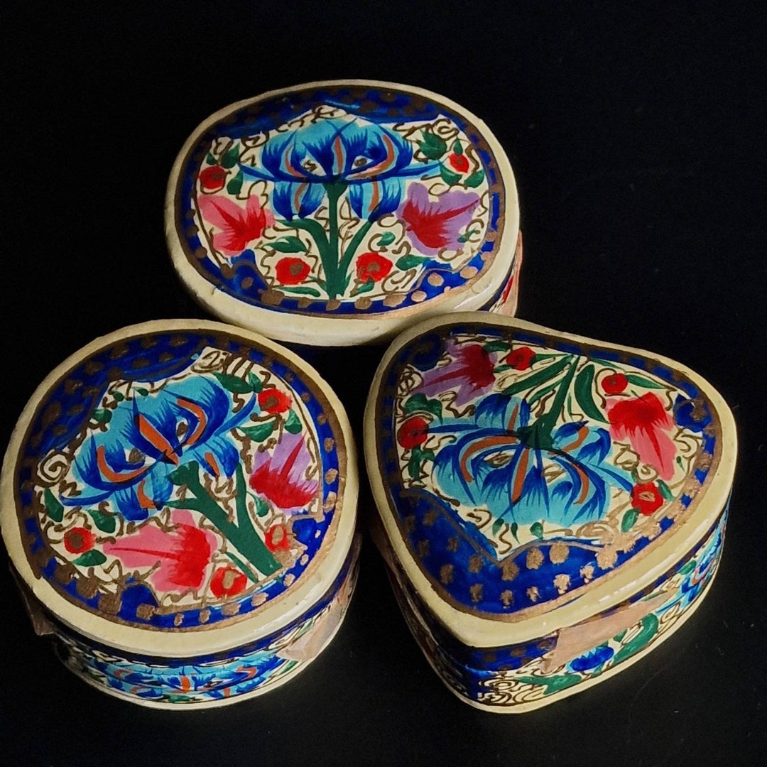 Handpainted Paper Mache Blue Kashmiri Box - Etsy