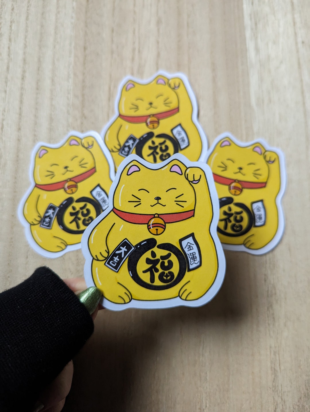 Yellow Maneki Neko Sticker, Lucky Cat, Beckoning Cat, Laptop Sticker - Etsy