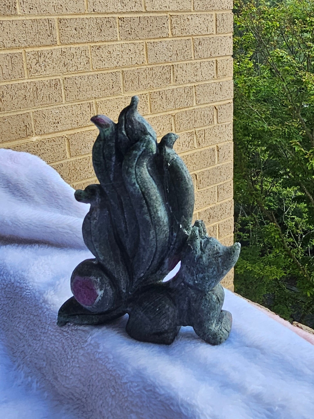 Hand Carved Nine Tailed Fox Sculpture. Raw, Unpolished Ruby in Ziosite ...