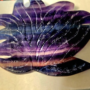 Rainbow Fluorite Nine Tailed Fox. Hand Carved Crystal Kitsune Tails ...