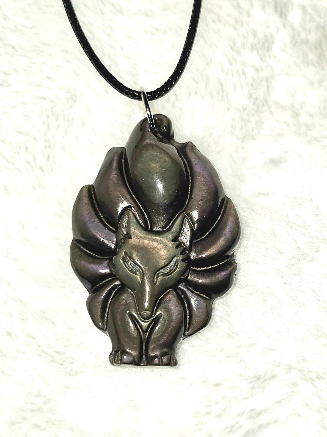 Rainbow Obsidian Nine Tailed Fox Pendant - Etsy