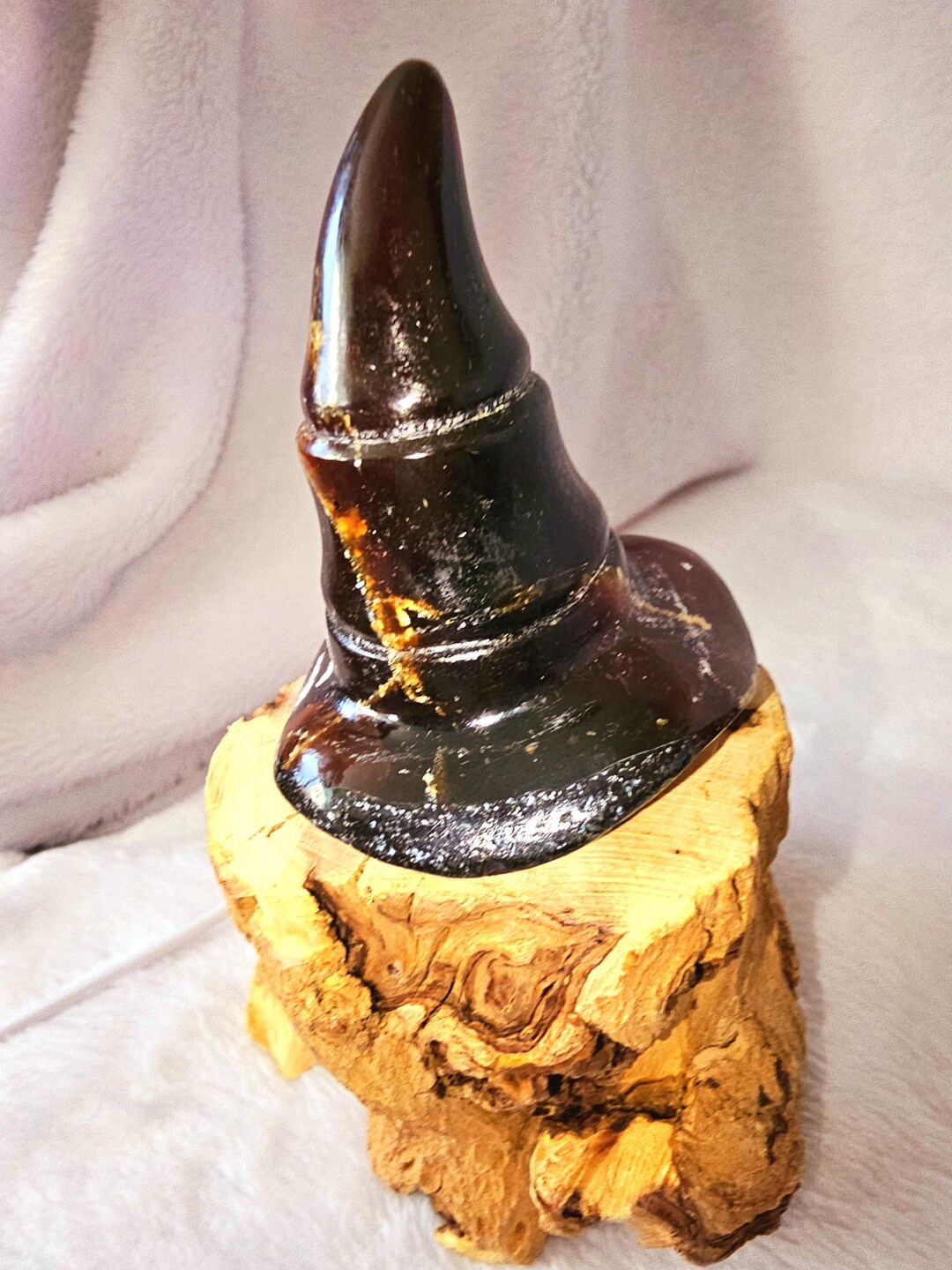 Sumatran Blue/fire Amber Carved Witch's Hat With Sparks of Orange Fire ...