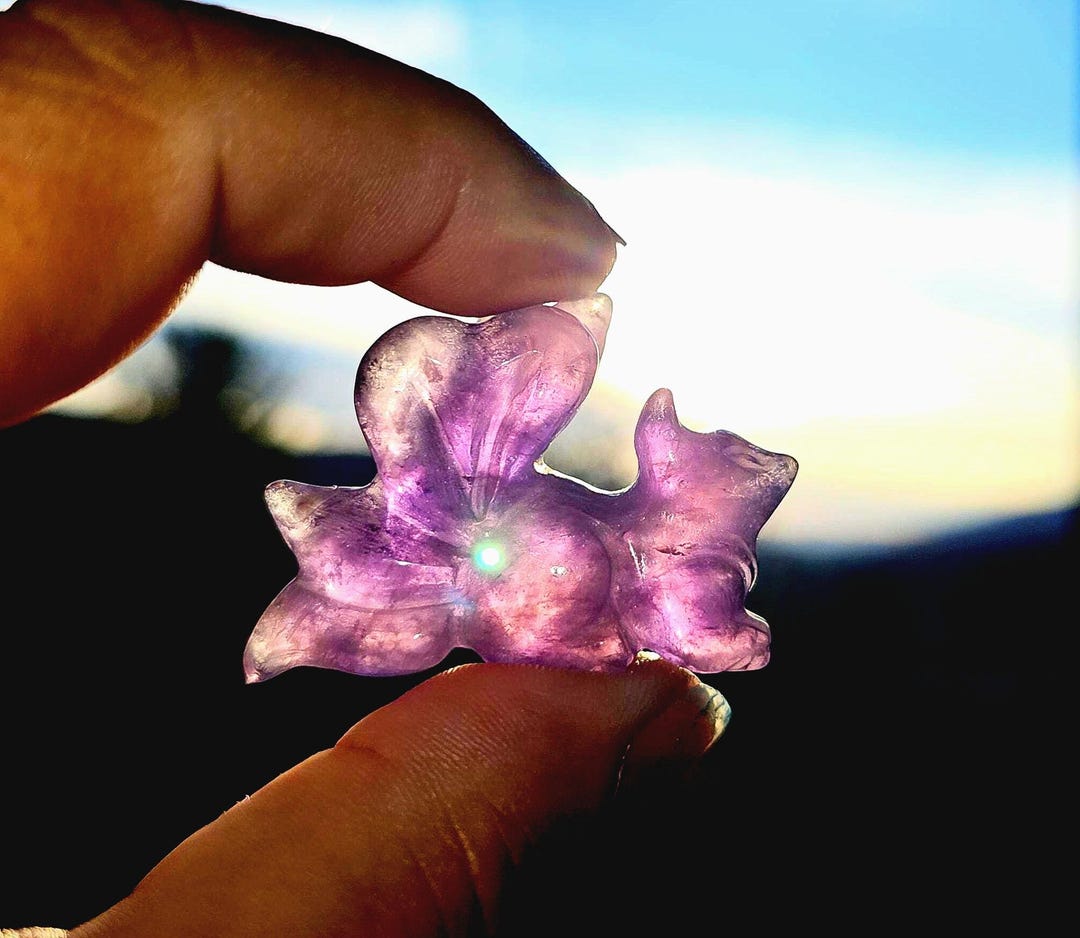 Amethyst Nine Tailed Fox Carving, Heart Tail Kitsune Sculpture - Etsy