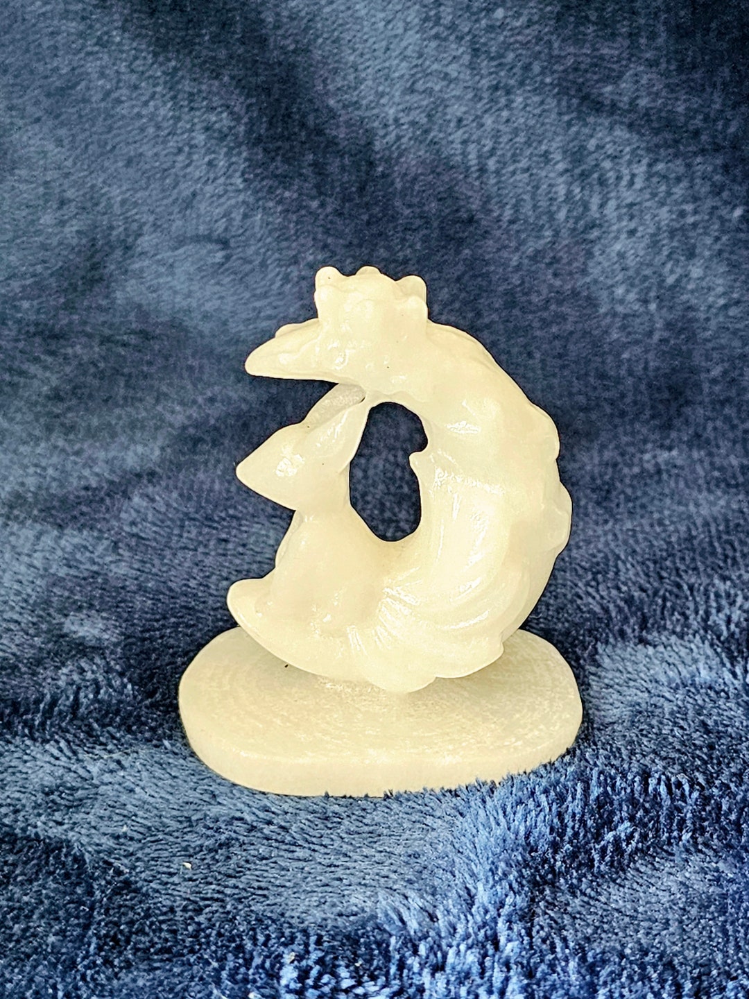 White Jade Nine Tailed Fox With Crescent Moon, Flowers and a Crown ...