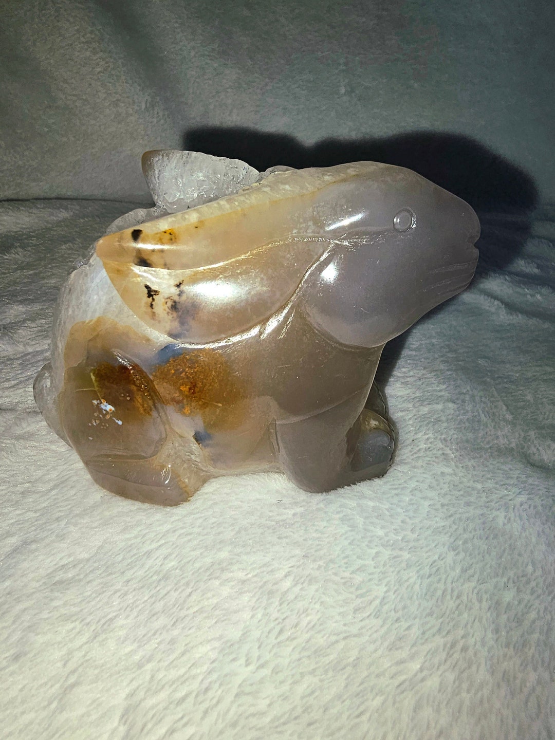 Bunny Rabbit Hand Carved of Agate With Druzy Inside Bursting Out of the ...