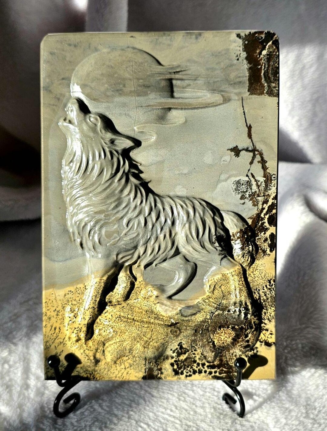 Picture Jasper Wolf and Moon With Mist. Howling Wolf Relief Carving. - Etsy