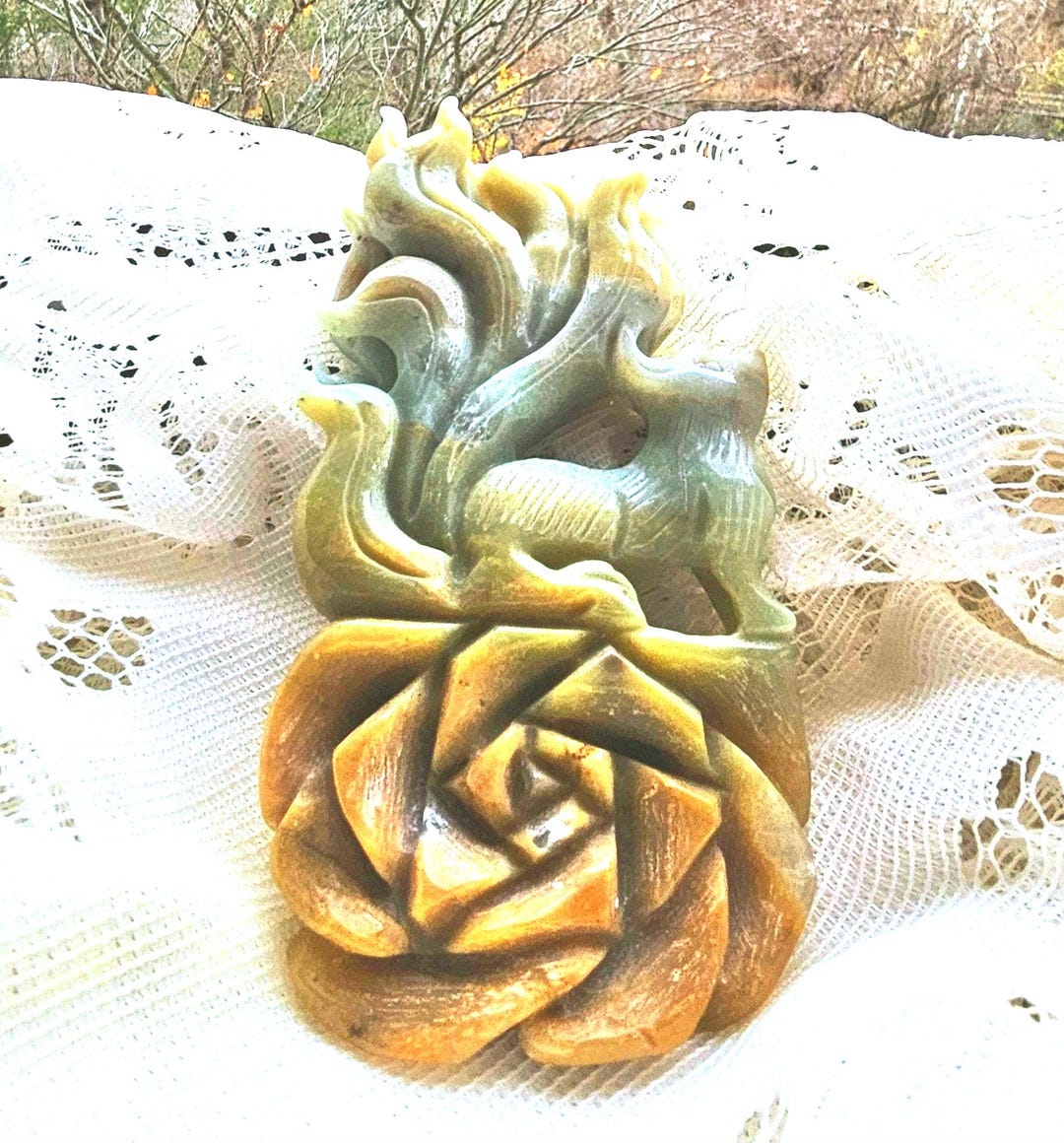 Hold for Kgrade A Jade Nine Tailed Fox Statue. One of a Kind Sculpture ...
