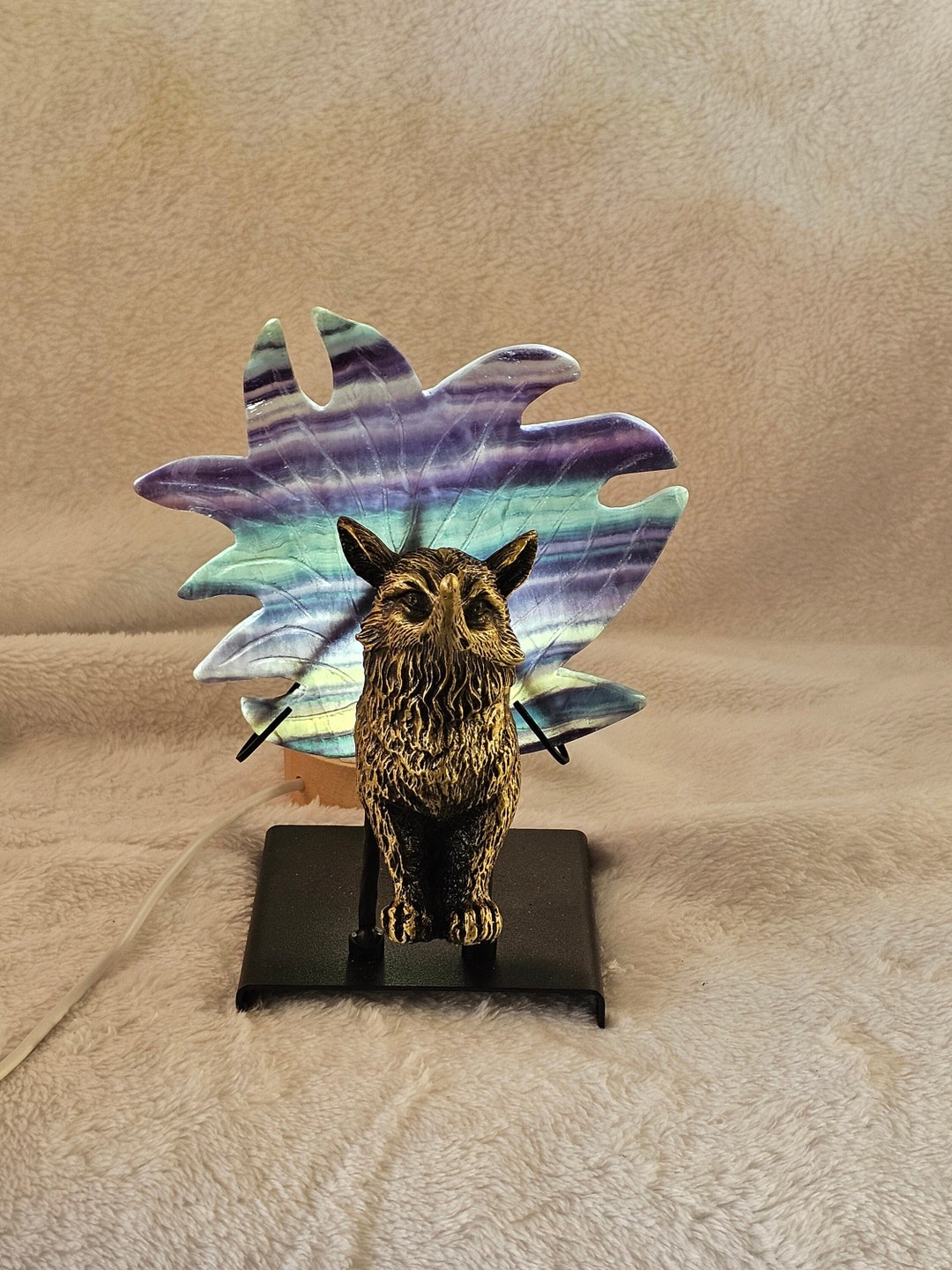 Rainbow Fluorite Nine Tailed Fox. Hand Carved Crystal Kitsune Tails ...