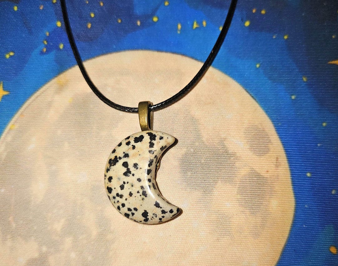 Hand Carved Dalmatian Jasper Crescent Moon Pendant - Etsy