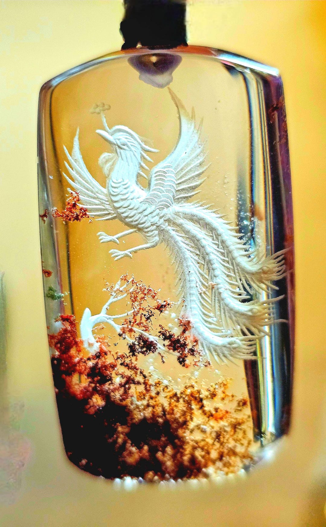 Hand Etched Golden Healer/garden Quartz Phoenix Pendant. Necklace of ...