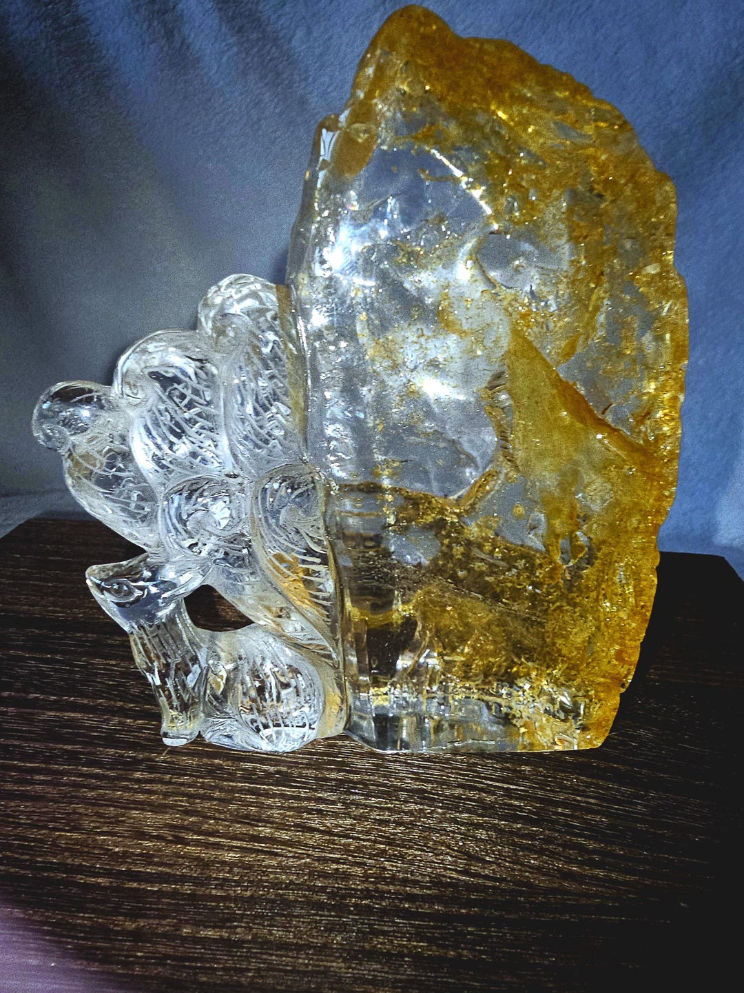 Kitsune Golden Healer Crystal Sculpture. Unique Art Carved Nine Tailed ...