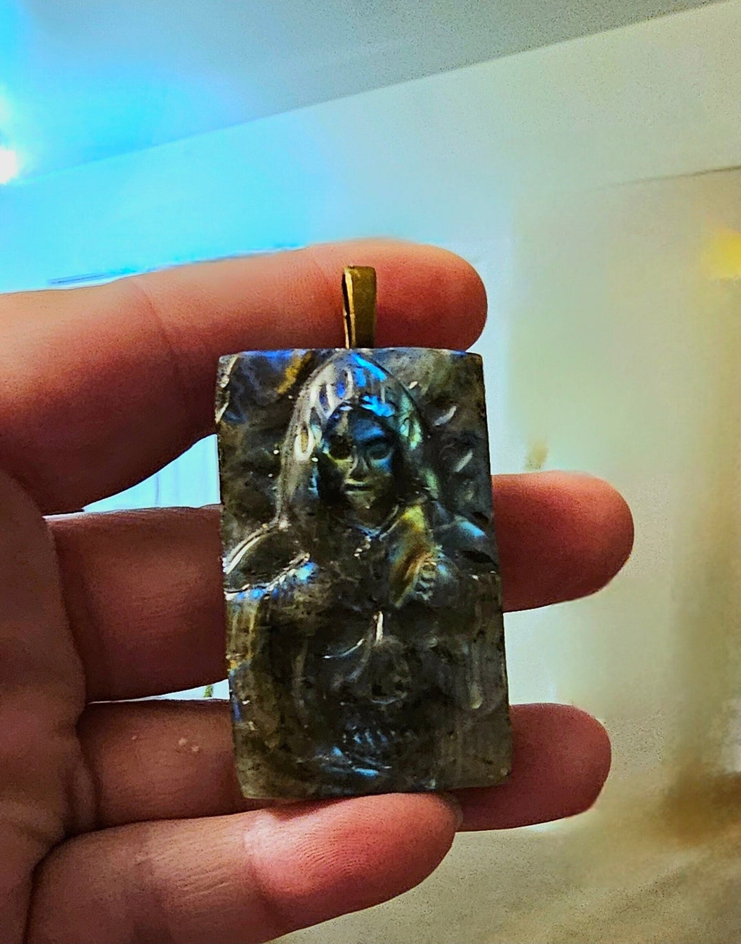 Grim Reaper With Skull Carved Pendant. Carved Labradorite Death ...