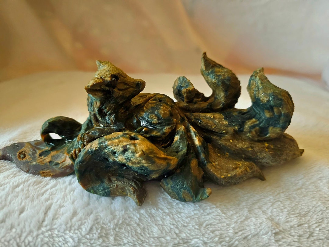 Sea Jasper Hand Carved Sleeping Kitsune. This Nine Tailed Fox - Etsy
