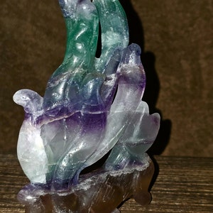 Rainbow Fluorite Hand Carved Kitsune. Nine Tailed Fox Sculpture for ...