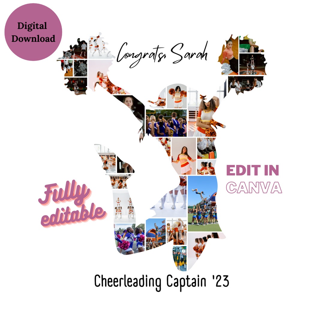 EDITABLE Cheerleader Photo Collage, Cheerleader Captain Collage, Custom ...