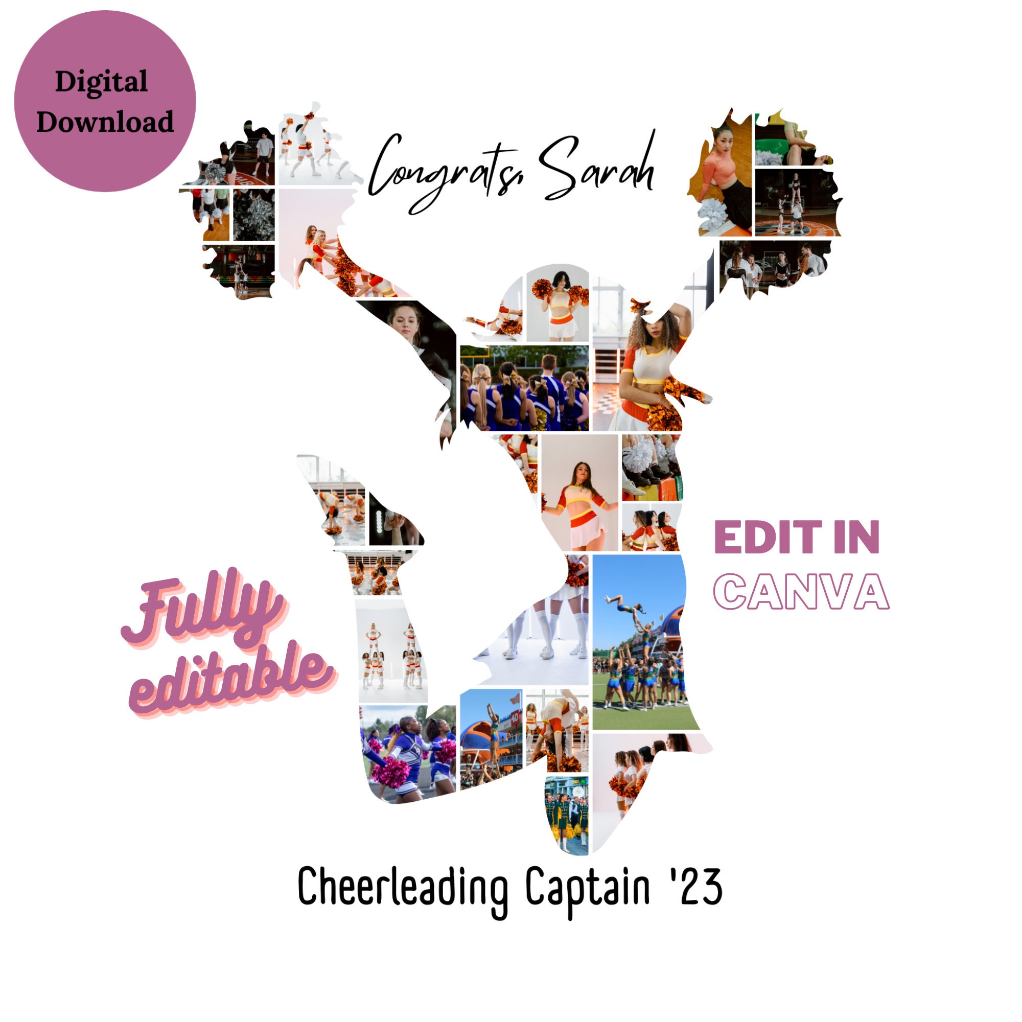 EDITABLE Cheerleader Photo Collage, Cheerleader Captain Collage, Custom ...
