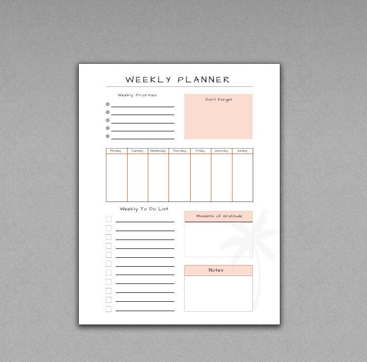 Weekly Dashboard Planner Printable, Printable Minimalist Design Weekly ...