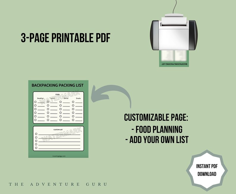 Backpacking Packing List Printable - Instant Download, Vacation ...
