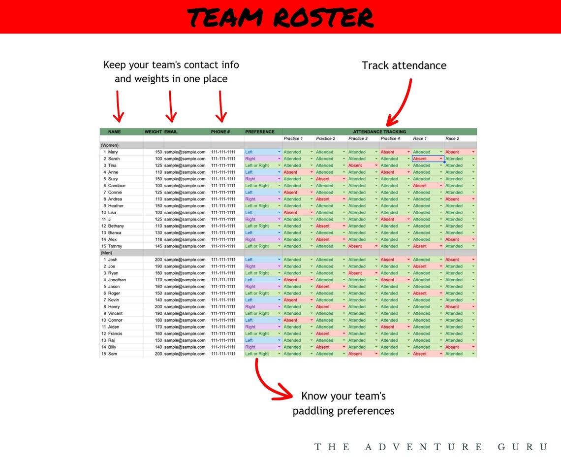 Dragon Boat Race Lineup Seating Roster Planning Template | Team Captain ...