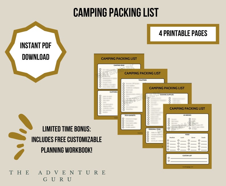 Camping Trip Packing List Printable | Instant Download, Printable ...